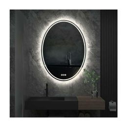 Badspiegel mit Beleuchtung, Oval led Wandspiegel Badezimmerspiegel mit 3 Touchschalter, weiß/Tagelicht/Warmweiß Licht, Beschlagfrei, 50 x 70 cm