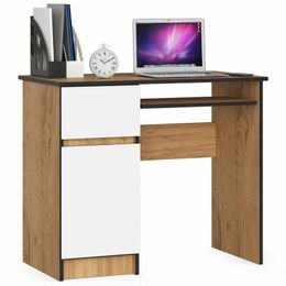 Piksel Schreibtisch Klein mit Schubladen | Office Desk | Computertisch | Bürotisch mit Tastaturablage | Schublade und Fach mit Tür | Holz Deko | B90