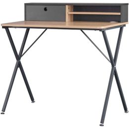 Schreibtisch mit Ablage 90x50x88,5 cm, hell eiche-grau - WOLTU