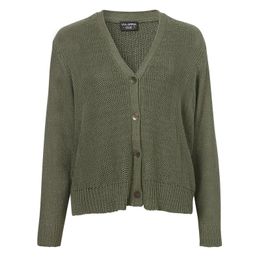 Via Appia Due Große Größen: Strickjacke mit V-Ausschnitt und Knopfleiste, khaki, Gr.50