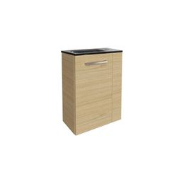 Fackelmann B. style sbc Gäste-WC Set 2 Teile – Waschtischunterschrank in Holz Braun mit Waschbecken aus Glas in Anthrazit – Waschbeckenunterschrank schmal –