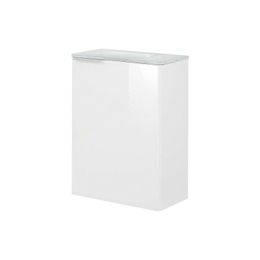Fackelmann - kara sbc Gäste-WC Set 3 Teile – Waschtischunterschrank mit Glasfront in Weiß mit Waschbecken aus Glas in Weiß – Waschbecken beleuchtet –