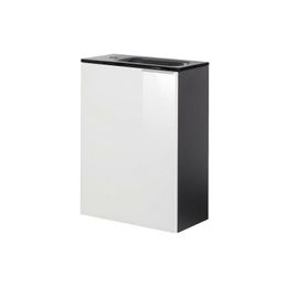 Fackelmann - kara sbc Gäste-WC Set 2 Teile – Waschtischunterschrank in Anthrazit mit Glasfront Weiß mit Waschbecken aus Glas in Anthrazit –