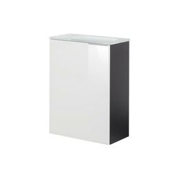 Fackelmann - kara sbc Gäste-WC Set 3 Teile – Waschtischunterschrank in Anthrazit mit Glasfront Weiß mit Waschbecken aus Glas in Weiß – Waschbecken