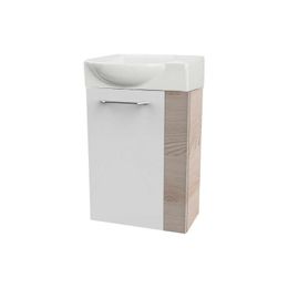 Fackelmann B. clever sbc Gäste-WC Set 2 Teile – Waschtischunterschrank in Weiß mit Holz Braun mit Waschbecken aus Keramik – Waschbeckenunterschrank –