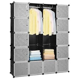 Diy Kleiderschrank Garderobe mit Türen 20 Fächern Steckregal Regalsystem Kleiderschrank 180 x 142 x 37 cm - HENGDA