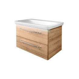 Fackelmann - milano Badmöbel Set 3 Teile – Waschbecken aus Keramik in Weiß mit Unterschrank in Holz braun – Waschbeckenunterschrank mit Schubladen