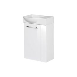Fackelmann Sceno sbc Gäste-WC Set 2 Teile – Waschtischunterschrank in Weiß mit Waschbecken aus Keramik – Waschbeckenunterschrank schmal – Türanschlag links –