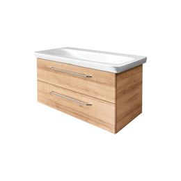 Fackelmann MILANO Badmöbel Set 2 Teile – Waschtisch mit Unterschrank fürs Badezimmer – Waschbeckenunterschrank mit Schubladen in Holz braun –
