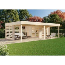 Alpholz Carlsson Gartenhaus mit Fußboden Panama-40 aus Holz Holzhaus 40 mm Wandstärke mit Schleppdach Blockbohlenhaus, Naturbelassen, Mit waagerechter
