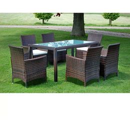 7-tlg. Garten-Essgruppe mit Auflagen Poly Rattan Braun VDFF27513DE