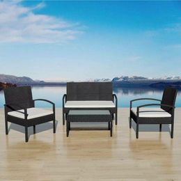 4-tlg. Garten-Lounge-Set mit Auflagen Poly Rattan Schwarz VDFF27183DE