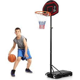 Kinder Basketballkorb, hoehenverstellbarer Basketballstaender 155-210 cm, mit bruchsicherer Rückwand für Kinder und Jugendliche, tragbar mit Raedern