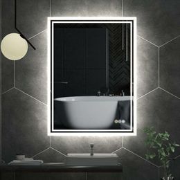 Badspiegel mit Beleuchtung 50x70 cm, Badezimmerspiegel Wandspiegel mit 3 Touchschalter und Speicherfunktion, Beschlagfrei Dimmbar Lichtspiegel IP65