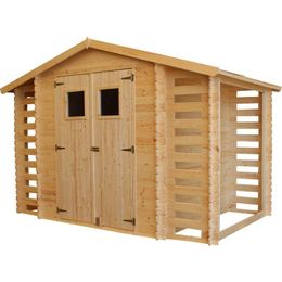 Gartenhaus mit Brennholzregal aus Holz 5,47 m2 - Gartenschuppen Holz – B206xL328xH218 cm - Geräteschuppen Timbela M391+M391G