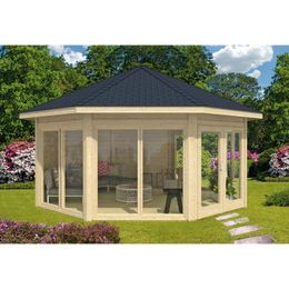 Gartenpavillon Modell Rügen mit vier Fenstern Gartenpavillon aus Holz, Gartenhütte Gartenlaube - Naturbelassen - Alpholz