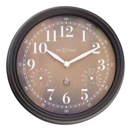 Nextime - Wanduhr Jasmine Kunststoff schwarz ø 23,5 cm Hygro-/Thermometer