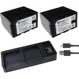 TRADESHOP Trade-shop - 3in1 Set: 2x Akku + Dual lcd Ladegerät Ladestation inkl. USB-C-Kabel kompatibel mit jvc BN-VC296G BN-VC298G BN-VC264G / Profi-Camcorder