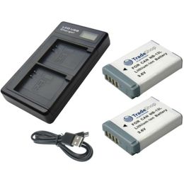 TRADESHOP 3in1 Set: 2x Li-Ion Akku 1250mAh + Dual lcd Ladegerät inkl. Micro-USB-Kabel kompatibel mit Canon NB-13L / Digitalkamera Digicam Videokamera