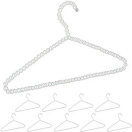 Kleiderbügel mit Perlen, 10er Set, Shirt, Bluse, Stange für Hosen & Röcke, 40 cm, Kunststoff, Hemdbügel, weiß - Relaxdays