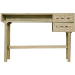 Miliboo Schreibtisch aus hellem Holz mit Fach und Schubladen aus Rattangeflecht L120 cm galina. - Natur