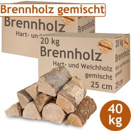 Brennholz Gemischt Kaminholz 40 kg Buche Eiche Birke Kiefer Fichte Holz Für Ofen und Kamin Kaminofen Feuerschale Grill Feuerholz 25 cm Wood