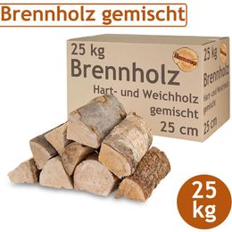Brennholz Gemischt Kaminholz 25 kg Buche Eiche Birke Kiefer Fichte Holz Für Ofen und Kamin Kaminofen Feuerschale Grill Feuerholz 25 cm Wood