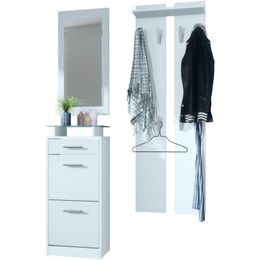 Vladon - Garderobenset Garderobe Paneele Schuhschrank Spiegel Loret V2 Mini Weiß matt - Front in Weiß matt - Front in Weiß matt
