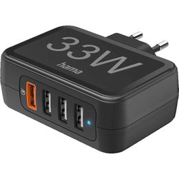 Hama 4 Ports USB-A, Qualcomm® 3.0 Schnellladegerät Universal 33 Watt, Schwarz