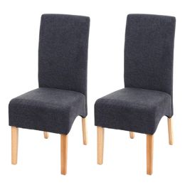 MCW 2er-Set Esszimmerstuhl Crotone, K&uuml;chenstuhl Stuhl, Stoff/Textil MVG-zertifiziert ~ dunkelgrau, helle Beine
