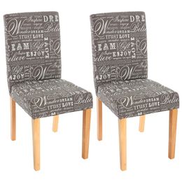 MCW 2er-Set Esszimmerstuhl Stuhl Küchenstuhl Littau ~ Textil mit Schriftzug, grau, helle Beine