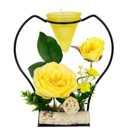 I.GE.A. Teelichthalter Rose, Metall Glaseinsatz Teelichtkerze Kunstblumen Kerzenständer Advent 3D, gelb