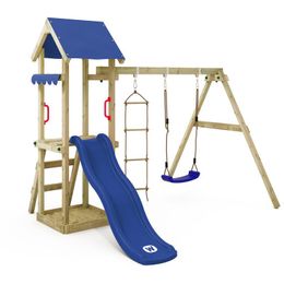 Spielturm Klettergerüst TinyCabin mit Schaukel & Rutsche, Kletterturm mit Sandkasten, Leiter & Spiel-Zubehör - blau - Wickey
