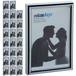 Relaxdays 24 x Bilderrahmen 10 x 15 cm, modernes Design, zum Hinstellen oder Aufhängen, dekorativer Fototischaufsteller, silber