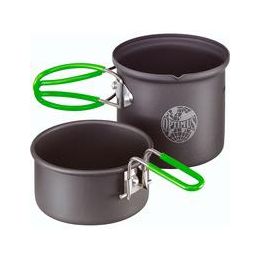 Optimus Terra Solo Kochset 0,6 L, Topf-Set grau/grün, 2-teilig Material: Aluminium Anzahl Teile: 2 -teilig Besteht aus: Topf + Bratpfanne / Topfdeckel Fassungsvermögen: 0,6 Liter