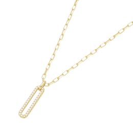 Collier Giorgio Martello MILANO "Mittelteil oval mit Zirkonia, gelb vergoldet, Silber 925" Halsketten Gr. 45 cm, Silber 925 (Sterlingsilber), goldfarben (gold) Damen Colliers