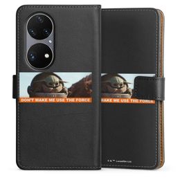 DeinDesign Handyhülle Star Wars The Child Statement transparent, Huawei P50 Pro Hülle Handy Flip Case Wallet Cover Handytasche Leder, schwarz