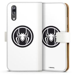 DeinDesign Handyhülle Spider-Man Spider Logo White, Huawei P20 Hülle Handy Flip Case Wallet Cover Handytasche Leder, weiß