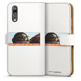 DeinDesign Handyhülle Star Wars The Child Statement transparent, Huawei P20 Hülle Handy Flip Case Wallet Cover Handytasche Leder, weiß