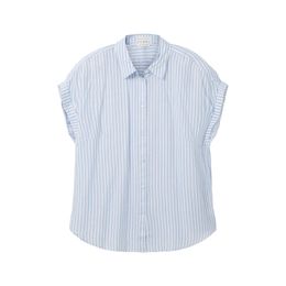 Tom Tailor Damen Plus - gestreifte Kurzarm-Bluse, blau, Streifenmuster, Gr. 48
