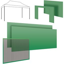 FRANKYSTAR - Komplettset für 3x4m-Pavillon: 2 Seitenplanen 4,5 + 1 Seitenplane 3m + Türplane + grünes Moskitonetz