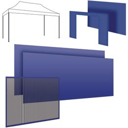FRANKYSTAR Komplettset für Gazebo 3x4m: 2 Seitenplanen 4,5 + 1 Seitenplane 3m + Türplane + Moskitonetz blau