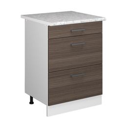 Schubladenunterschrank R-Line 60 cm Weiß/Edelgrau modern 3 Schubladen Arbeitsplatte VICCO