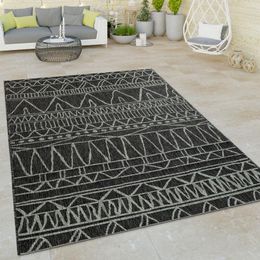 In- & Outdoor Flachgewebe Teppich Modern Ethno Muster Zickzack Design Schwarz 80x150 cm - Paco Home