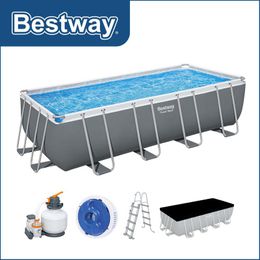 Bestway Power Steel™ Frame Pool Komplett-Set mit Sandfilteranlage 549 x 274 x 132 cm, grau, eckig - Grau