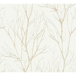 Profhome - Natur Tapete 372603 Vliestapete leicht strukturiert mit floralen Ornamenten matt beige gold creme 5,33 m2 - beige