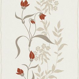 Blumen Tapete Profhome 958741 Vliestapete strukturiert mit floralen Ornamenten matt creme rot beige 5,33 m2 - creme