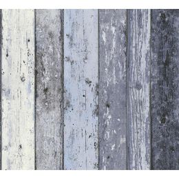 Holz Tapete Profhome 855060 Vliestapete glatt in Holzoptik matt blau 5,33 m2 - blau