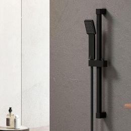 Duschset mit Duschstange Mattes Schwarz Duschsystem 610 mm mit Duschschlauch, Duschkopf, Dusch Stange - Meykoers