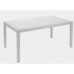 Gartentisch Imola, Feststehender rechteckiger Tisch, Mehrzweck-Gartentisch mit Rattan-Effekt, 100 % Made in Italy, Cm 138x78h72, Weiß - Dmora